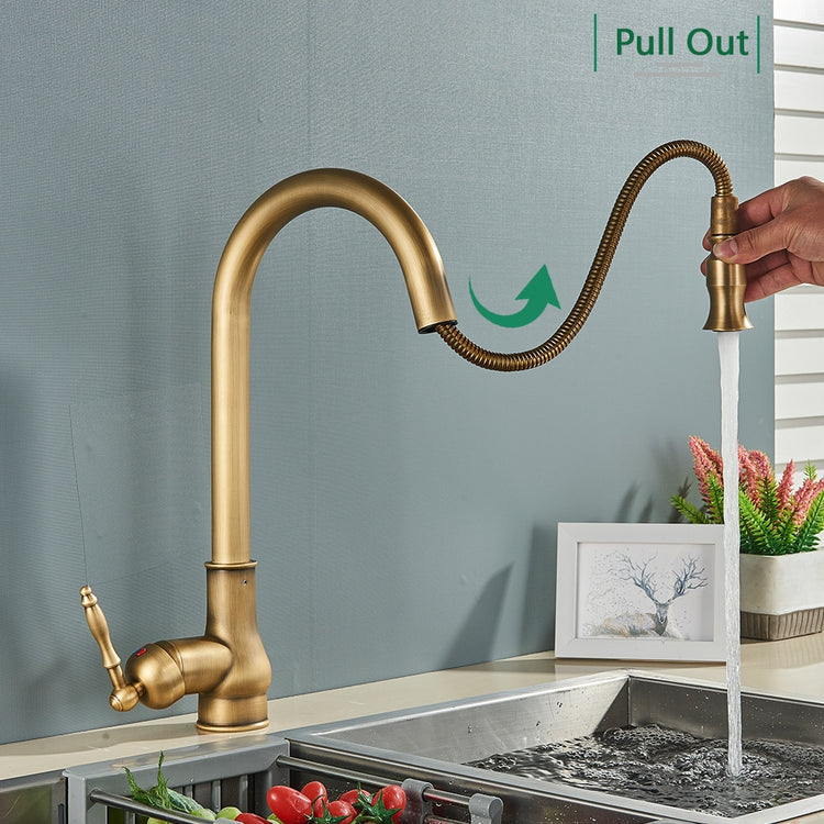 Antique Brass Kitchen Faucet with Pull Out Sprayer – NMC Decor